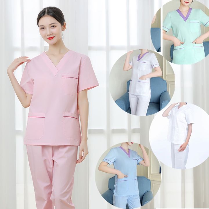 V Neck Free name Scrub Suit medical suits for women Short Sleeve full ...