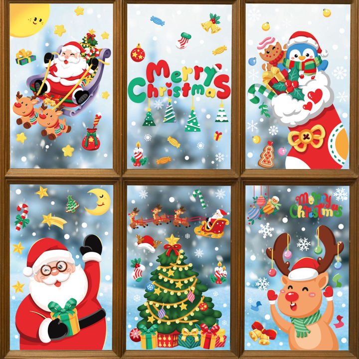 YESPERY Christmas Window Stickers Santa Claus Christmas Wall Decals ...