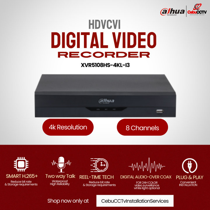 Dahua HDCVI Digital Video Recorder (DH-XVR5108HS-4KL-I3) 8Channel up to 4K Ultra HD, WizSense ...