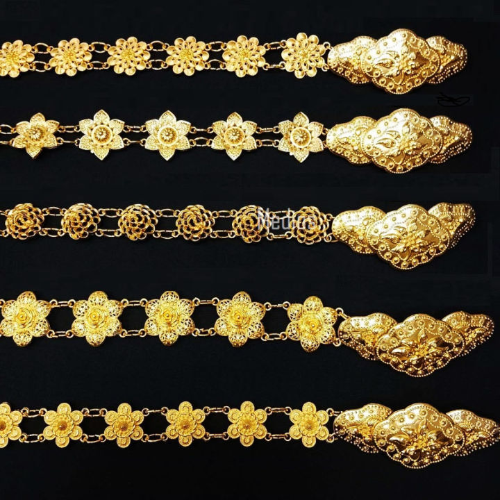 (Ship From KL) Gold Thai Traditional Sarong Belt Antique Dress Jewelry ...