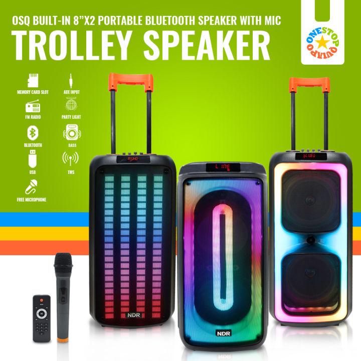 OSQ NDR-1088|1097 |1098 Portable Rechargeable Bluetooth Party Trolley Speaker w/ Free Wireless ...