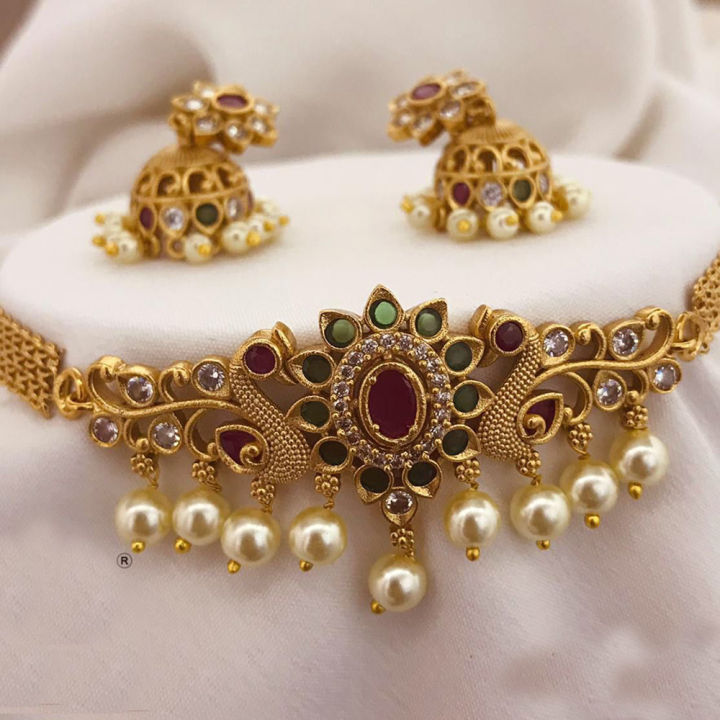 Premium Matt Gold Latest Designer Indian Choker Set for Kids & Women ...