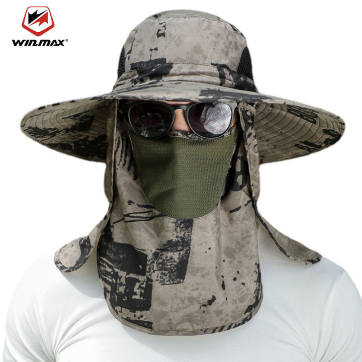 Winmax 3pcs/Set Men Bucket Hat with Shawl Veil Camouflage Summer Sand ...
