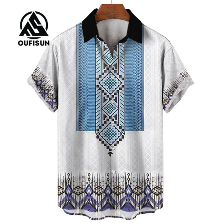Ethnic Tribal Inspired Shirt For Men Round Vintage Traditional Shirts ...
