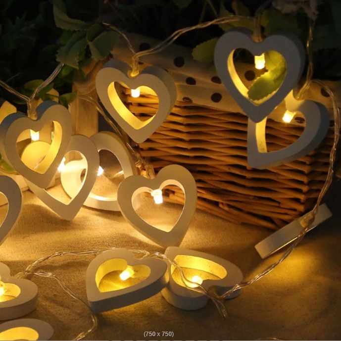 LED String Lights 1.2M Wooden Love Heart LED String Fairy Lights ...
