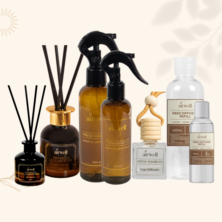 Airwell Bundle Set of Linen Spray, Reed Diffuser, Reed Refill and Car Hanging Diffuser | Lazada PH