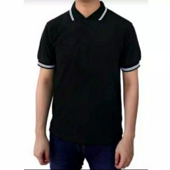 KAOS POLO HITAM LIST PUTIH - KAOS KERAH POLOS HITAM LIST PUTIH PRIA | Lazada Indonesia
