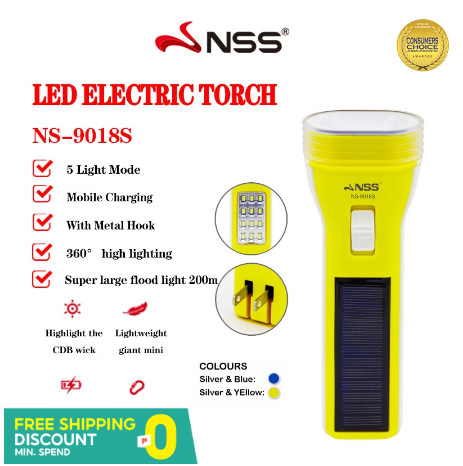 Nss Solar Rechargeable flashlight torch LED lamp light with built-in ...