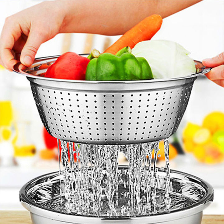 Stainless Steel Rice Sieve Strainer Colander Vegetable Drain Basket ...
