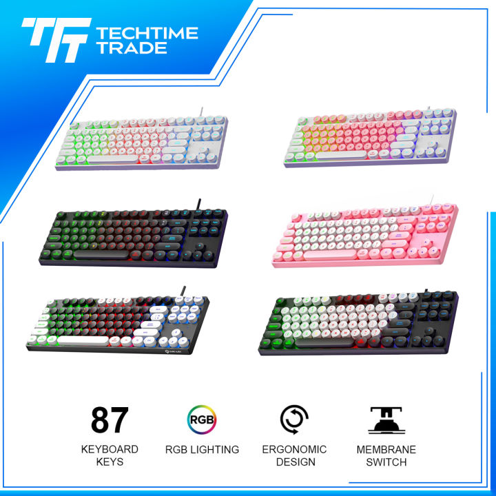 Dark Alien DK100 87 Keys Retro Punk Keyboard RGB LED Suspended Membrane ...