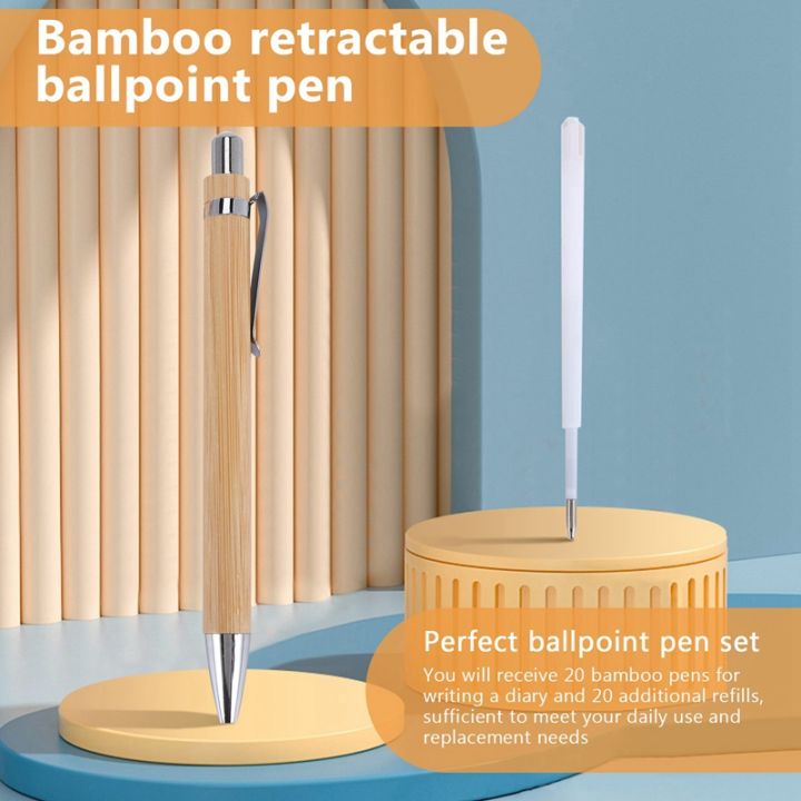 G120 Pcs Bamboo Retractable Ballpoint Pen and 20 Pcs Extra Refills ...