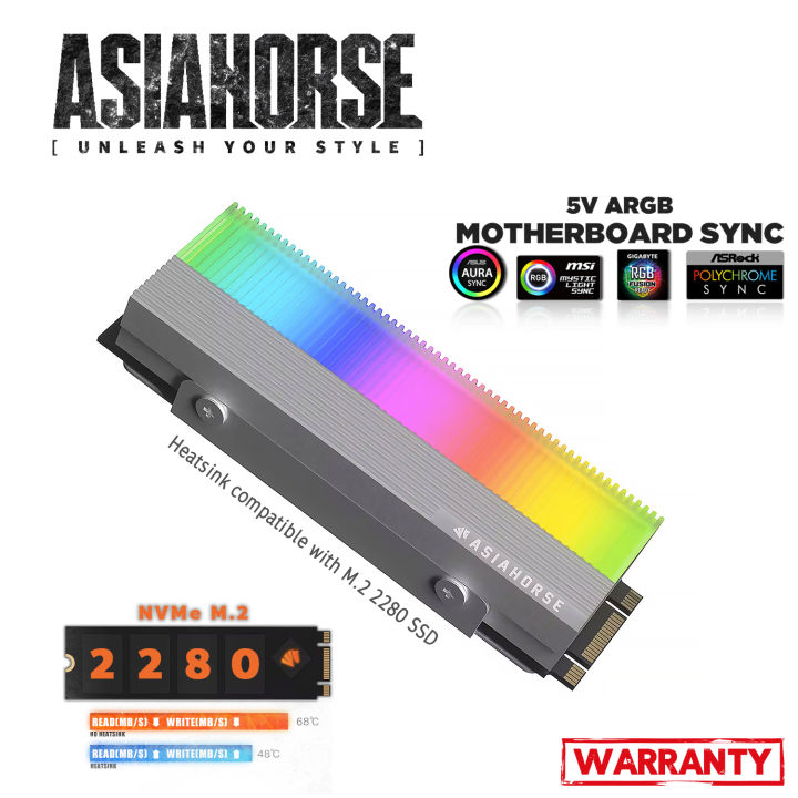 【ฮีตซิ้งระบายความร้อน SSD M.2】ASIAHORSE 5V 3Pin ARGB Cooler Heatsink For PCIE NVME M.2 2280 ...