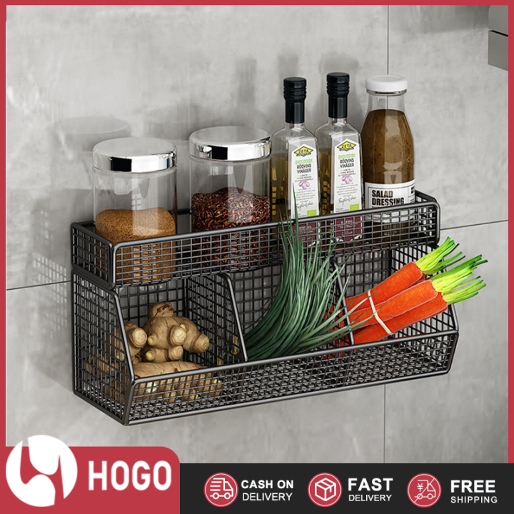 HOGO Kitchen Wall-mounted Storage Rack Multifunction Punch-free ...