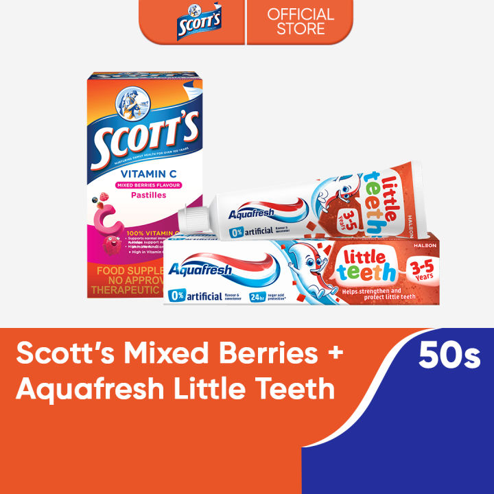 Scott’s Pastilles Mixed Berries 50s and Calcium + Aquafresh Little ...