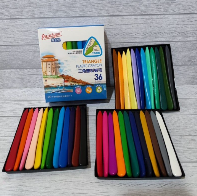 Deli Krayon Plastic 12/18/24 Warna Cerah Bentuk segitiga ergonomis ...
