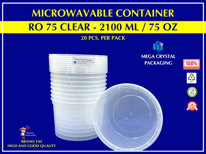[ 20 Pcs ] Microwavable Container Round RO 75 - 2100 ml CLEAR | Lazada PH