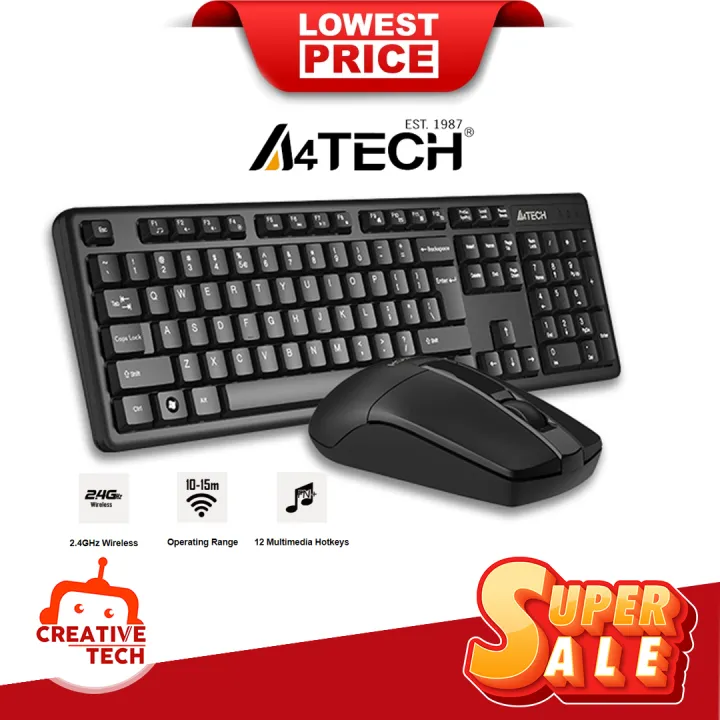 A4tech 3330N Silent Click Wireless Keyboard and Mouse Black | Lazada PH