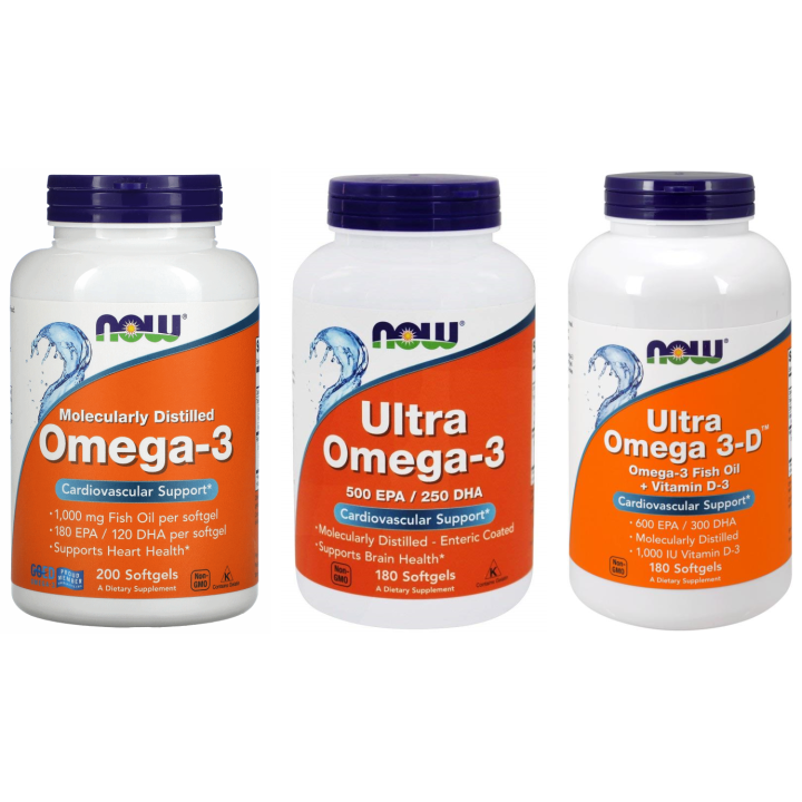 NOW Foods Omega 3 Fish Oil 180 EPA 120 DHA / Ultra Omega 3 500 EPA 250 ...