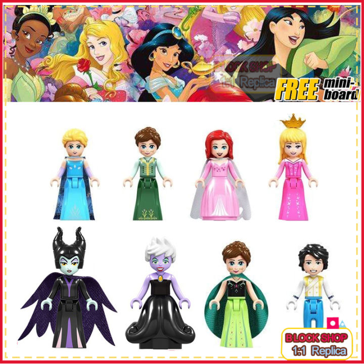8 Types Building Blocks Minifigures Elsa Ariel Aurora Maleficent Ursula ...