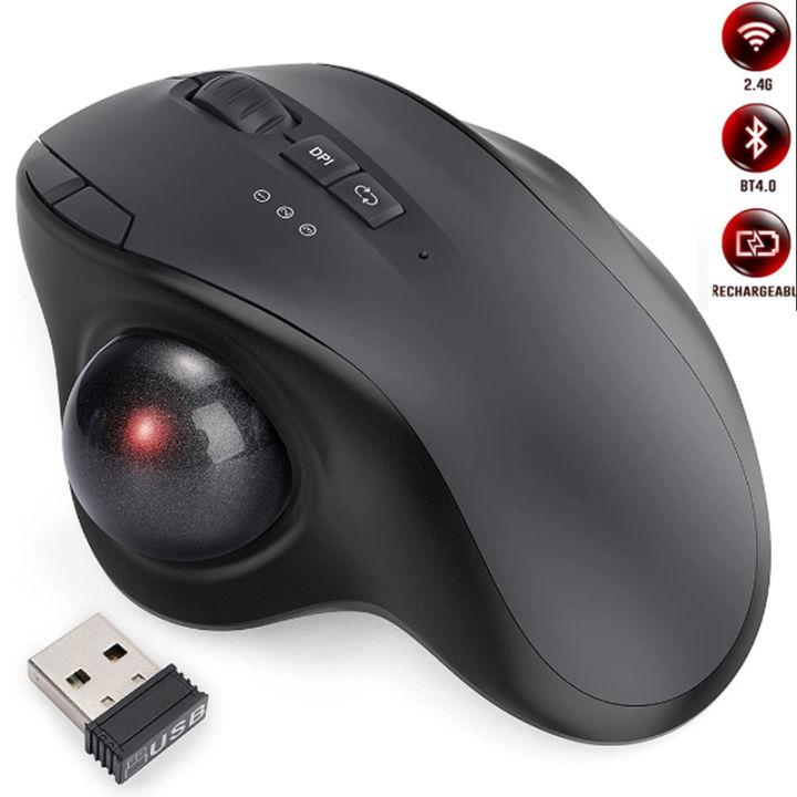 Wireless Trackball Mouse,Rechargeable Ergonomic,Easy Thumb Control ...