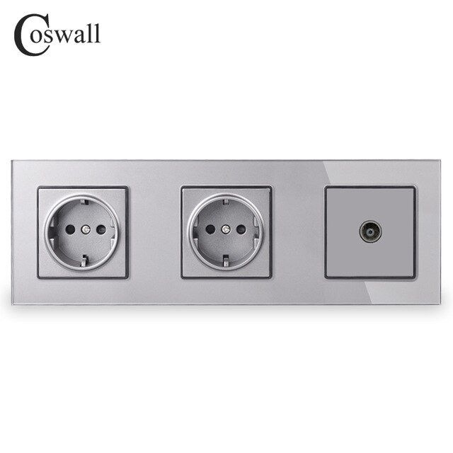 Coswall Wall Crystal Glass Panel Double Power Socket Grounded 16a Eu ...