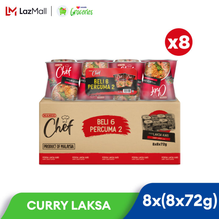 [CARTON] Mamee Chef Cup (6+2) Curry Laksa 8x8x72g | Lazada