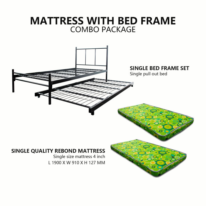 Lamoison SET Single Bed Frame with Pull Out Bed + Single Mattress Katil ...