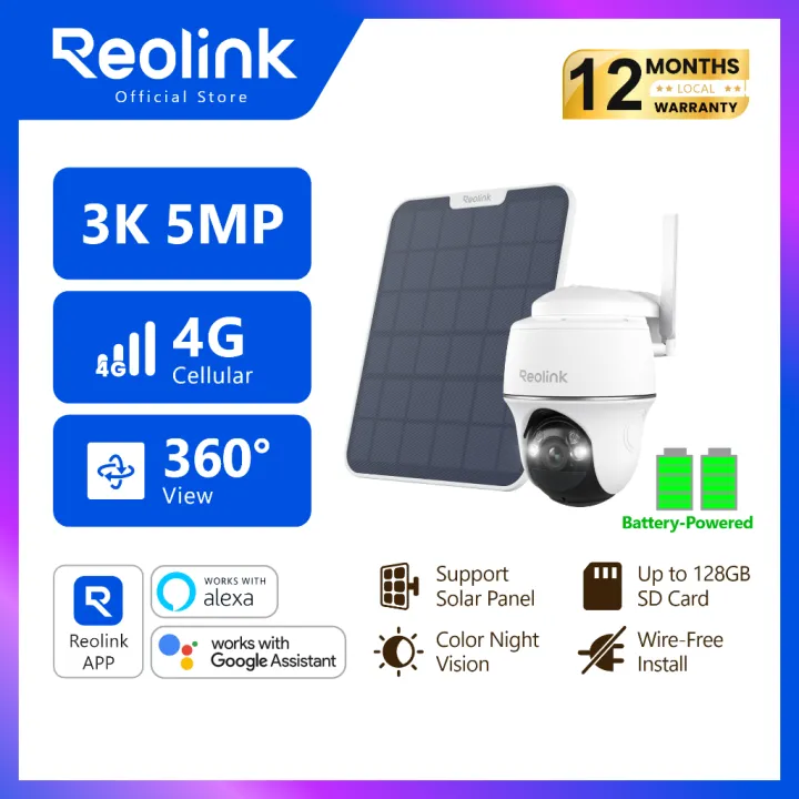 Reolink Solar Panel + Go PT Plus 3K 5MP 360° Pan/Tilt Outdoor 4G LTE ...