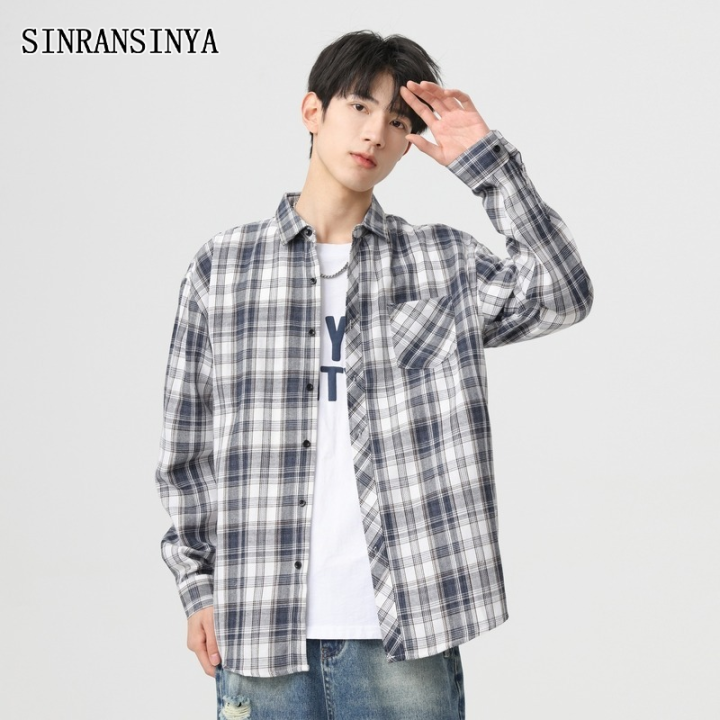 SINRANSINYA丨เสื้อเชิ้ตลายสก๊อตผู้ชายหลากสีมีความเปรียบต่างหลากสีเสื้อ ...