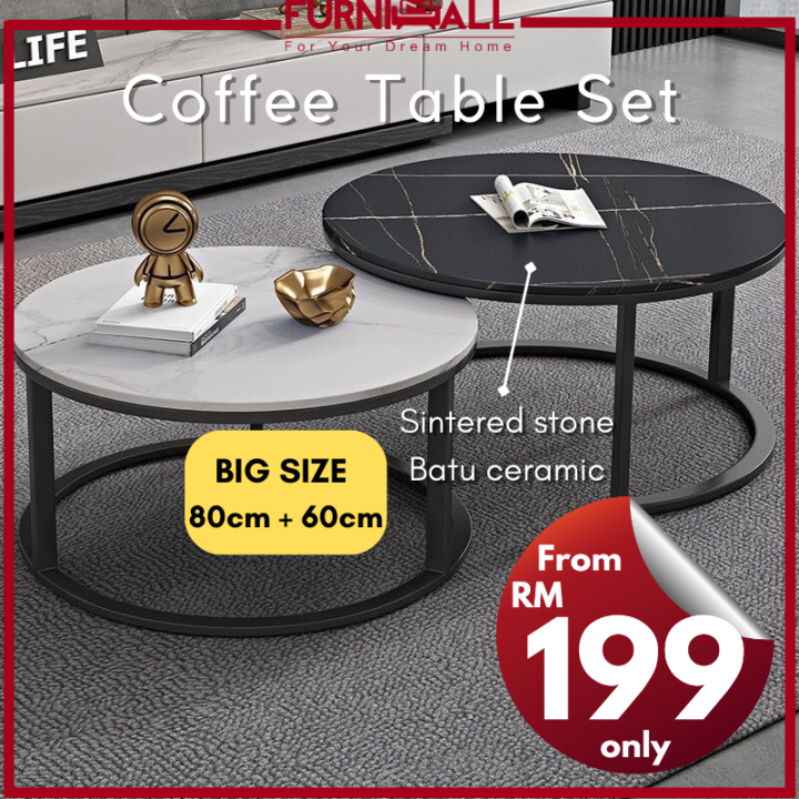 Furnimall 80+60 Sintered Stone Ceramic Coffee Table 2in1 Marble Design ...