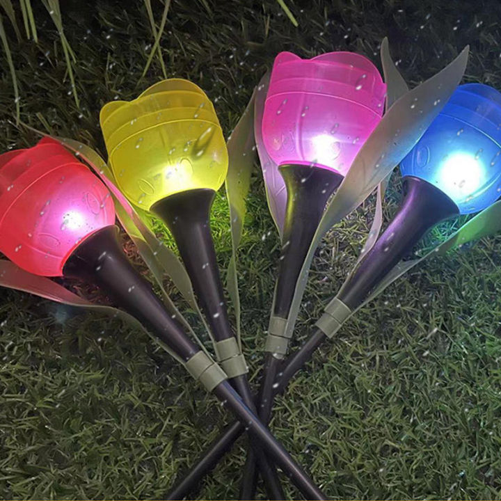 ABL Solar LED Light Outdoor Tulip Rose Flower Lamp Landscape Garden ...