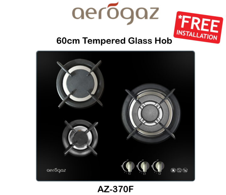Aerogaz AZ-370F 60cm Tempered Glass Gas Stove Cooker Hob w/ 3 Burners ...