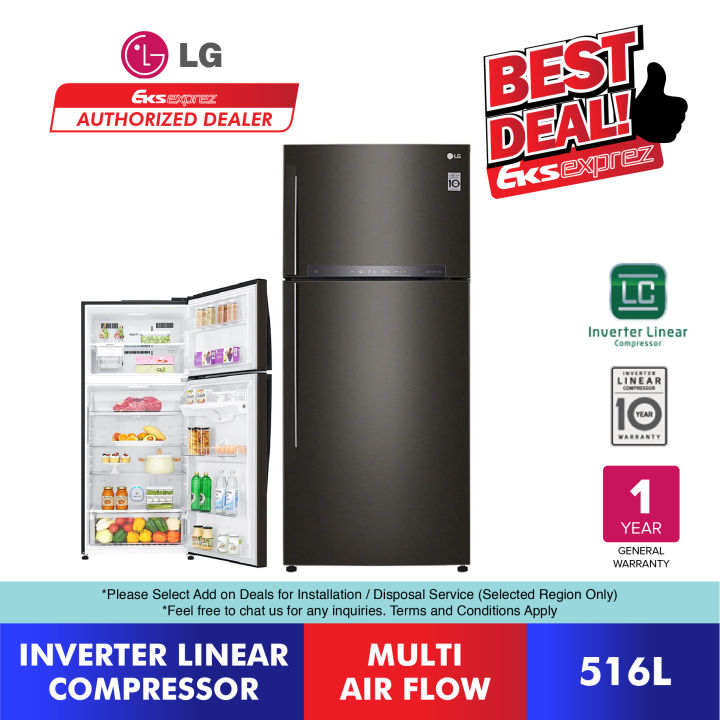LG 2 Door Top Freezer Inverter Fridge GN-H602HXHC (516L) Refrigerator / Peti Sejuk 2 Pintu with ...