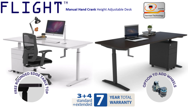Flight ™ Manual Hand Crank Height Adjustable Desk Sit Stand Table ...