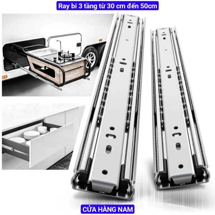 Ray bi 3 tầng ( 1 cặp 2 cái) , ray bi trượt, Bộ 02 Thanh trượt ray bi 3 ...