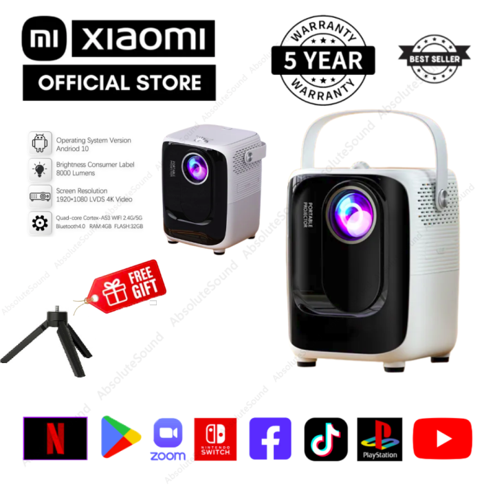 Xiaomi Portable 5G WIFI Mini Projector Smart Real 1080P 4K Ultra Clear ...