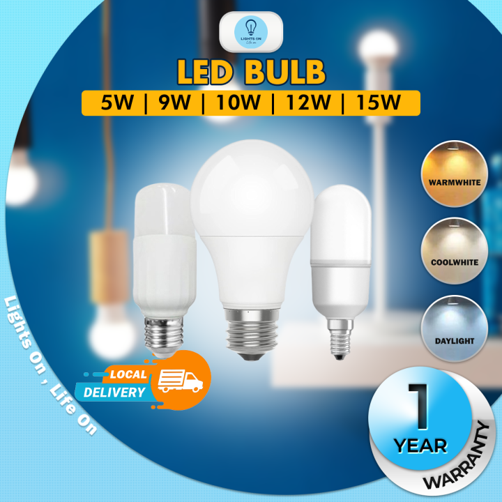 LED Bulb 5w 6w 9w 10w Daylight Warmwhite Mentol Lampu Downlight Siling ...