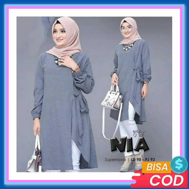 Tunik Perempuan Dewasa Terbaru 2022 Korea Style Putih Muslim Bahan ...