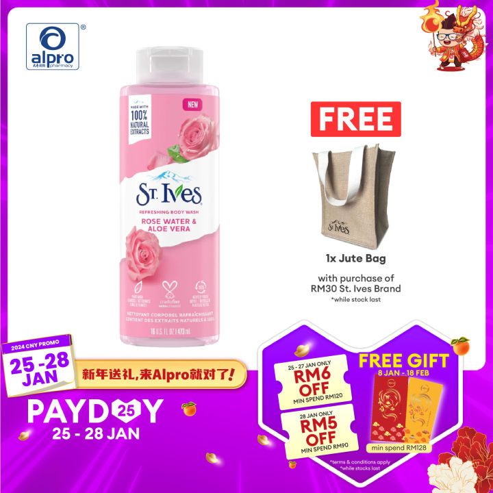 Alpro Pharmacy St. Ives Refreshing Rose Water & Aloe Vera Body Wash ...