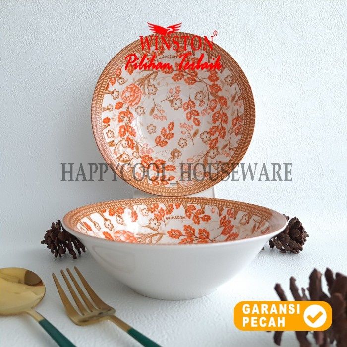 WINSTON 1pcs Bowl Keramik 7in Daun Merah Mangkok Makan Dalam 18cm ...