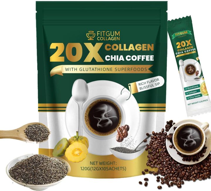 Fitgum Collagen 20x Chia Coffee with Chia Seeds and Goji to , ,and ...