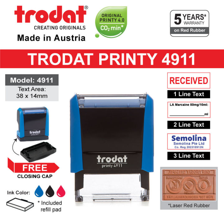 SAME DAY POSTAGE | RUBBER STAMPS TRODAT 4911 SELF INKING STAMP 38x14mm | CUSTOMIZED TEXT OR LOGO ...