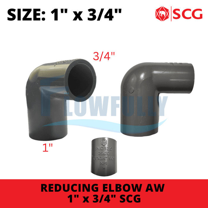 REDUCING ELBOW AW 1 x 3/4 SCG PVC TS REDUCER VERLOP VLOK OVERLOOP KNEE ...