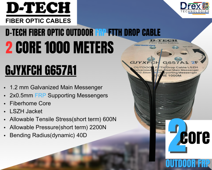 D-TECH FTTH Drop Cable 2Core 1KM - w/ 3-Messenger 1.2mm Galvanized ...