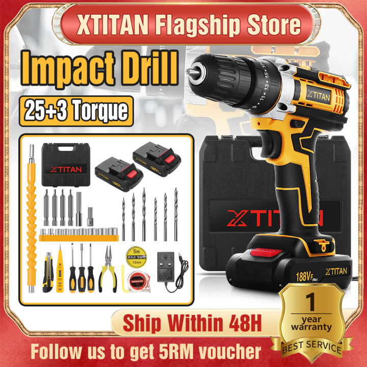 【XTITAN Flagship Store】188VF 2 Speed 3in1 use Cordless Impact Drill Electric Rechargeable Drill ...