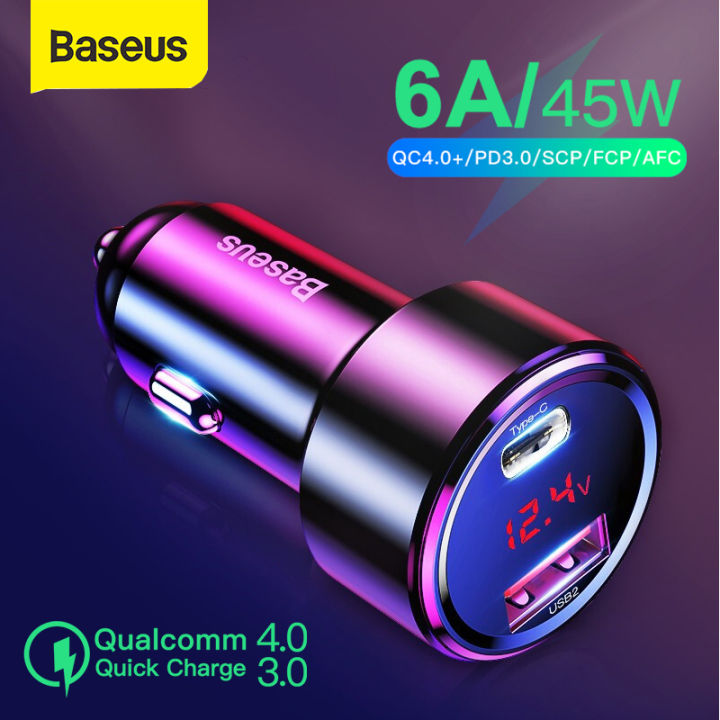 Baseus Car charger type c 45W fast charging For Xiaomi Realme Huawei Samsung Poco Scp QC4.0 QC3 ...