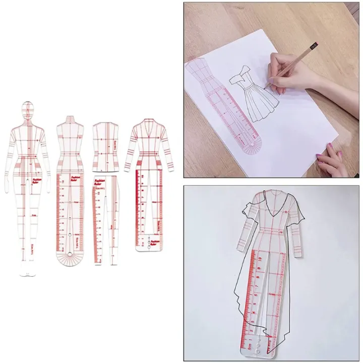 4 Models Human Pattern Template Ruler Clothing Measuring French Curve ...