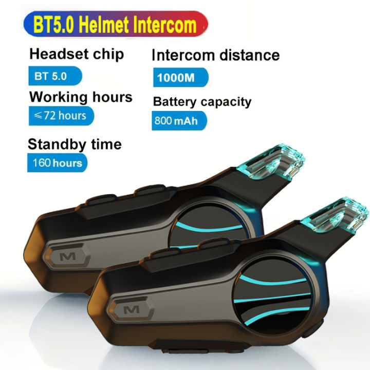 2pc Bluetooth Intercom Motorcycle Helmet Bluetooth Headset for 2 Rider ...