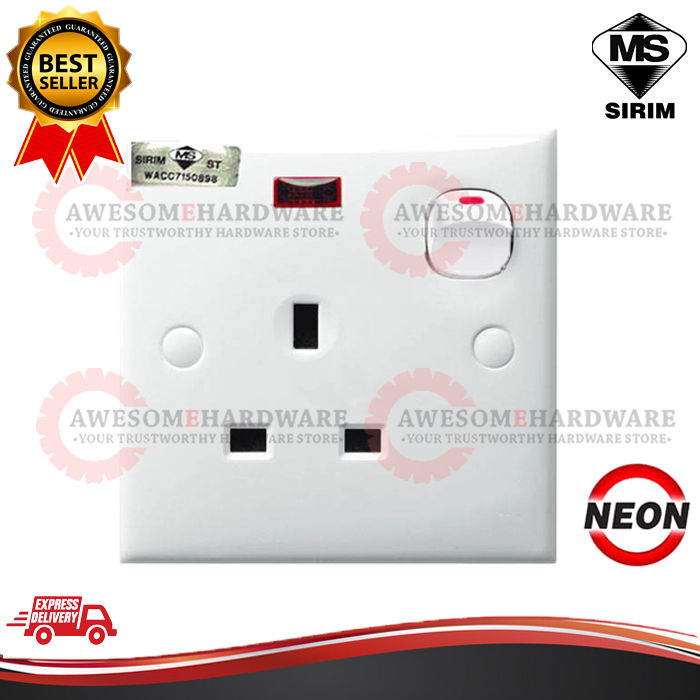 (SIRIM) 3"x3" NEON 13A ELECTRIC SWITCH SOCKET OUTLET PLUG POINT WITH ...