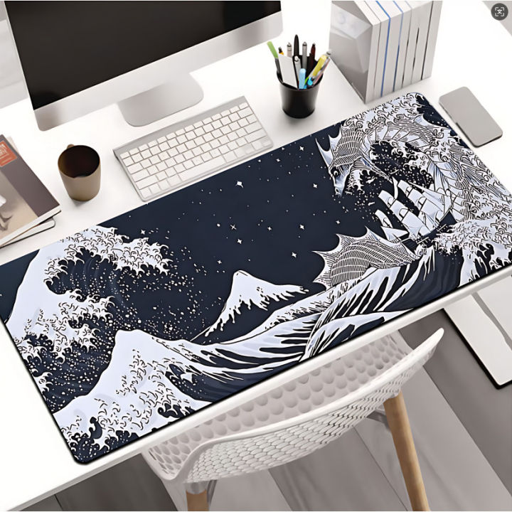 Black and White Gaming Mouse Pad Japanese Wave Dragon Large Mouse Pad ...
